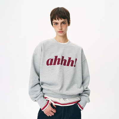 Ahhh 字母印花卫衣女春季新款学院风复古宽松百搭基础圆领上衣