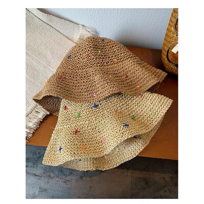 Women Summer Colorful Straw Hat Crochet Foldable UV Protect