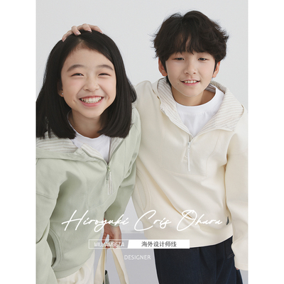 williambeta海外设计师线25早春双面针织半开襟宽松连帽儿童卫衣