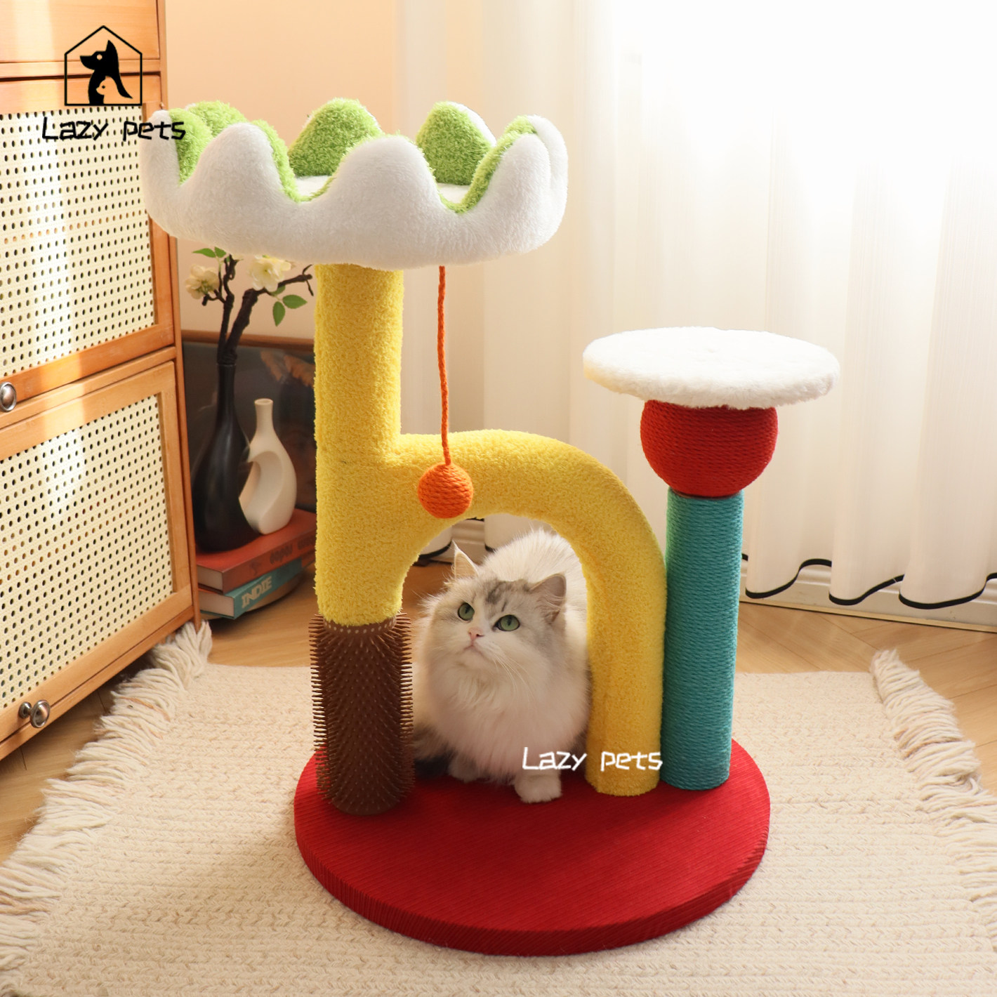 Lazy pets莲花猫爬架猫窝一体多功能猫抓板小型猫跳台猫咪蹭痒器