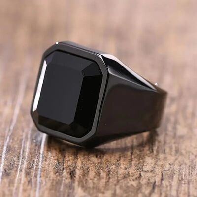Man Ring Black Carnelian Signet Rings Stainless Steel