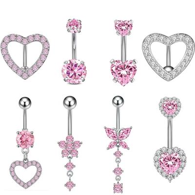 14G Stainless Steel Heart Dangled Belly Button Rings Belly