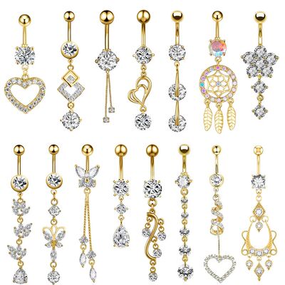 Heart Butterfly Gold Color Dangle Navel Piercing for Women