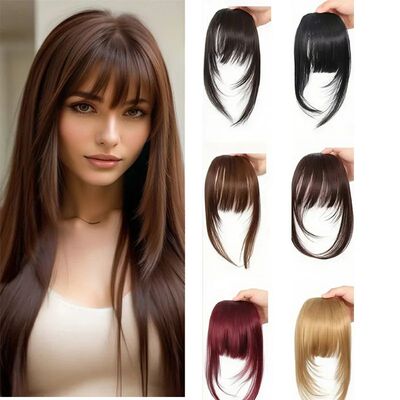 Synthetic Hair Clip-In Bangs Cut Wispy Fringe with Sideburns