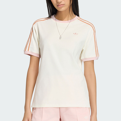 Adidas/阿迪达斯正品三叶草新款女米白粉色经典亲肤短袖T恤KY8126