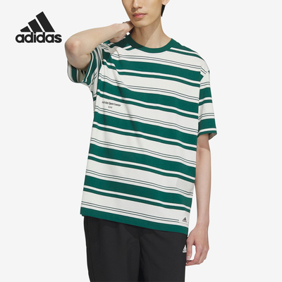 Adidas/阿迪达斯正品当季新款男士休闲圆领条纹短袖IS4958