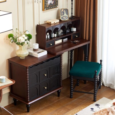 半岛空间法式复古实木梳妆台斗柜一体简约现代卧室家具中古梳妆桌