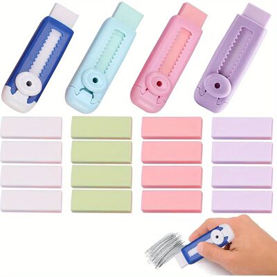 4-Piece Adjustable-Length Pencil Eraser Set - Soft Rubber &