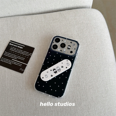 可爱黑色米菲兔双层支架手机壳