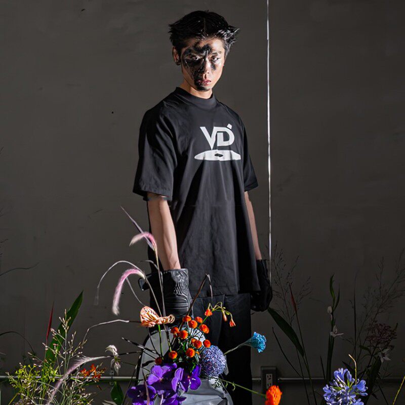 现货VUJADE光盘DVD字母撕裂印花短袖KENIJIMA宽松重磅光碟打底T恤_虎窝淘