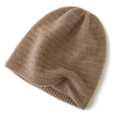 100%纯羊绒帽子女秋冬大头围时尚毛线帽百搭保暖显脸小针织堆堆帽