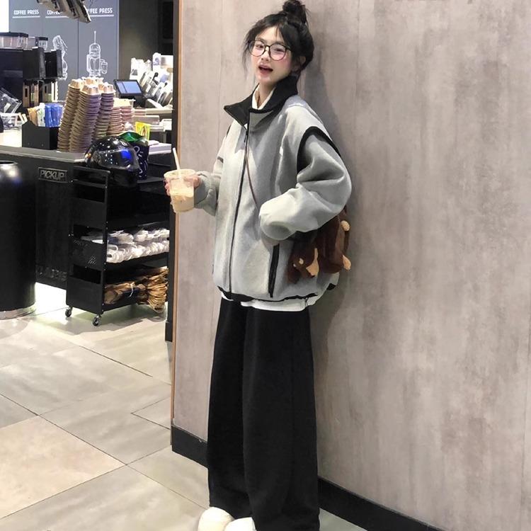 开春韩系外套女宽松慵懒风休闲百搭2025新款设计感拼接夹克上衣潮