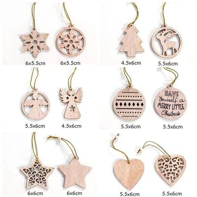 12PCS Christmas Wooden Pendants No Box Hallow Star/Angel