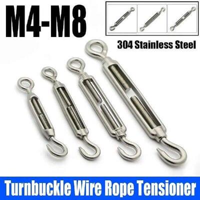 1Pcs Hooks & Eye Turnbuckle Wire Rope Tensioner 304