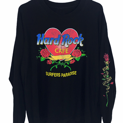 Hard rock caffee大印花Vintage水洗做旧大码美式复古重磅长袖T恤