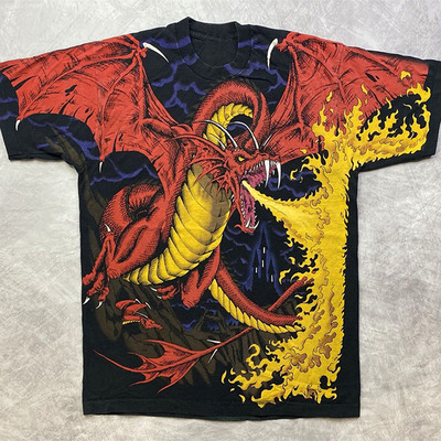 Liquid Blue Dungeon & Dragon Fire满印复古水洗做旧重磅短袖T恤