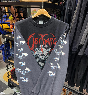 罕见水洗重磅破坏tee！OBITUARY1900专辑Cause of Death长袖T恤