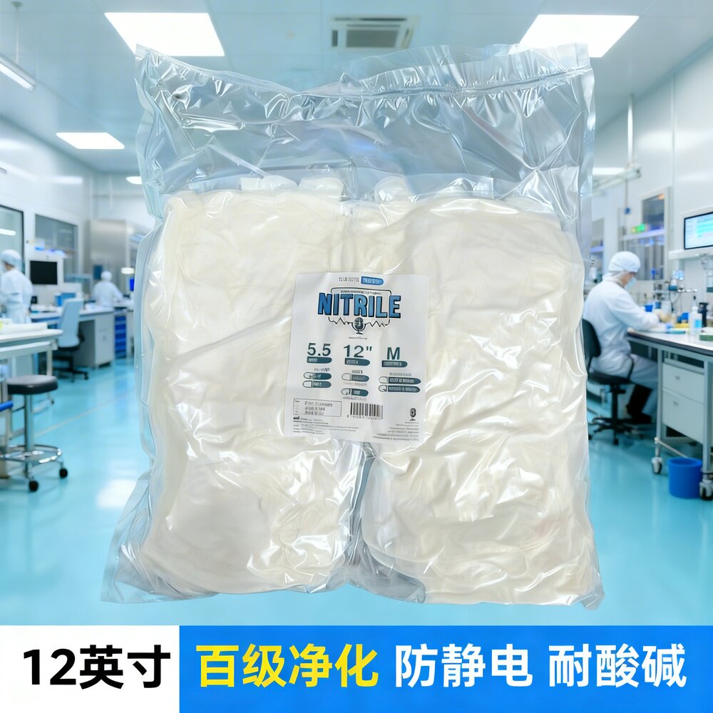 百级净化丁腈橡胶手套低硅防静电丁晴防静电加厚耐酸碱无尘手套