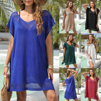 summer dress vestidos dresses robe gown连衣裙女罩衫v领镂空