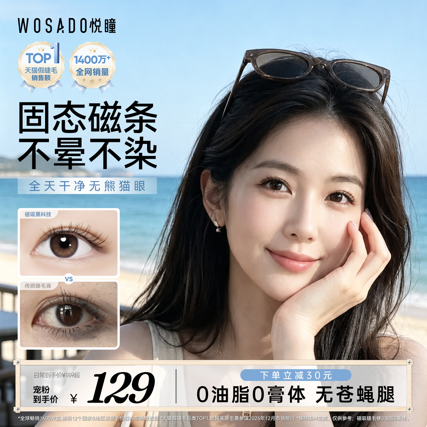 【远离苍蝇腿】WOSADO悦瞳软磁吸假眼睫毛自然妈生韩系仿真卷翘