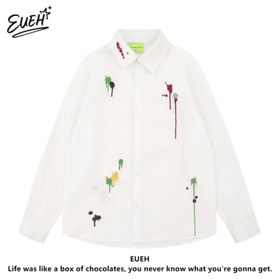 EUEH美式泼墨刺绣衬衫设计感男女