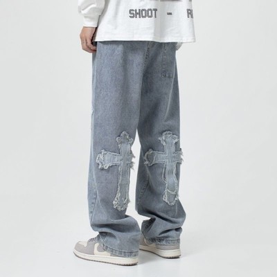 Men Baggy Trousers Cross Mens Loose Jeans Pants Women Denim