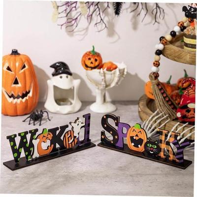 万圣节Halloween decorated wooden lettering table table DIY