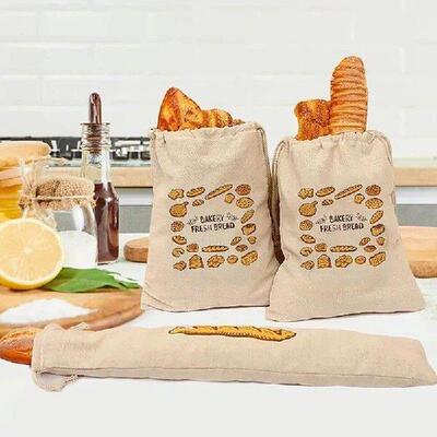 Linen Bread Bags Reusable Drawstring Large Washable Storage