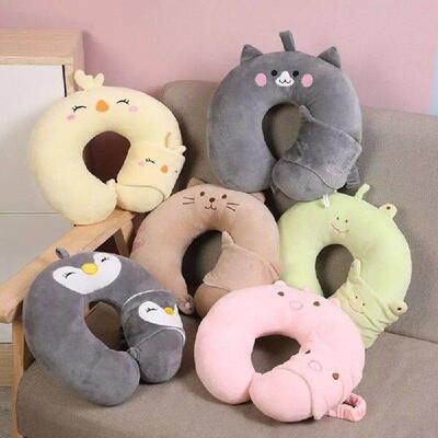 Portable Cartoon U-Shaped Pillow PP Cotton with Eye Mask