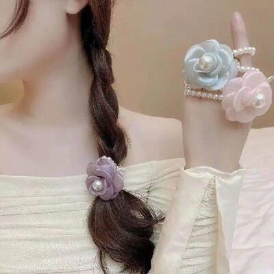 Rose Flower Pearl Rubber Bands Girls Sweet Cute Hair Ties