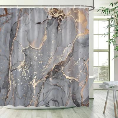Gray Golden Crackle Marble Shower Curtain Set Modern Creativ