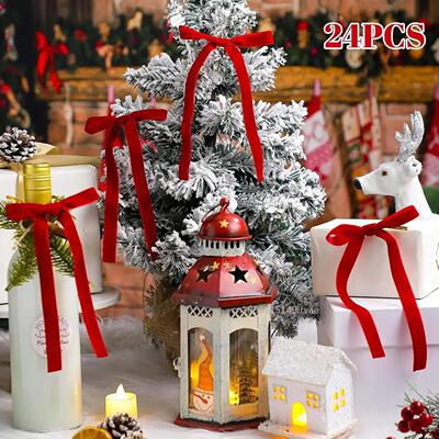 24Pcs Velvet Christmas Bows for Christmas Tree Decor Gift Bo