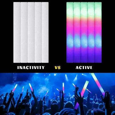 100pcs LED Glow Sticks Bulk Colorful RGB Glow Foam Stick for