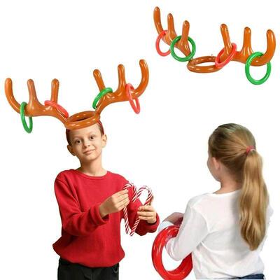 Christmas Inflatable Reindeer Antler Hat Ring Toss Funny Fam