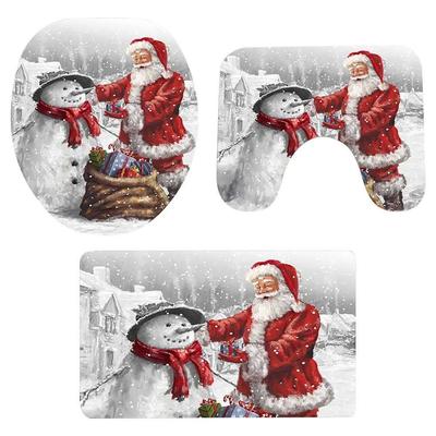 3 Pcs/set Bathroom Non-slip Mat Christmas Santa Claus And Sn