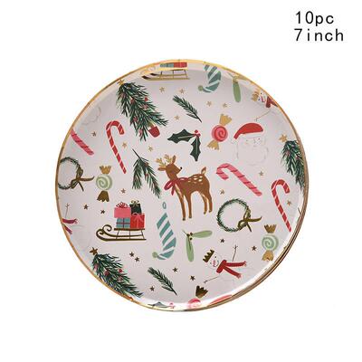 Christmas Theme Party Disposable Tableware Bronzing Paper Pl