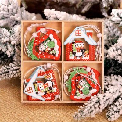 12/9Pcs Christmas Wooden Pendant Snowflake Xmas Tree Hanging