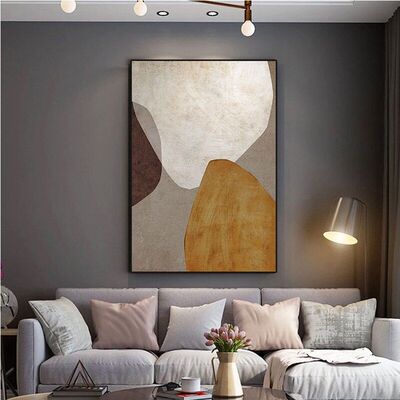 抽象艺术玄关装饰画极简客厅落地壁画现代简约楼梯间色块橙色挂画