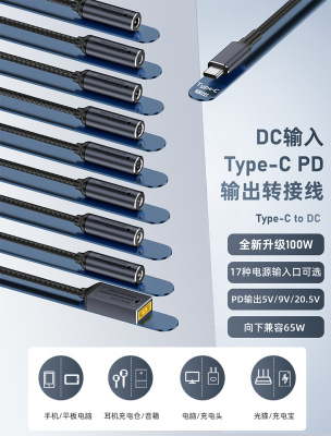 DC母转TYPE-C公转换线100W 笔记本DC电源接口转换PDTYPE-C接口