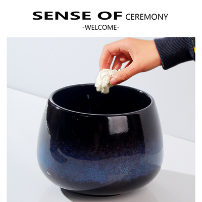 外贸复古蛋形桌面垃圾桶客厅茶几陶瓷家用餐桌桌上创意收纳桶台面