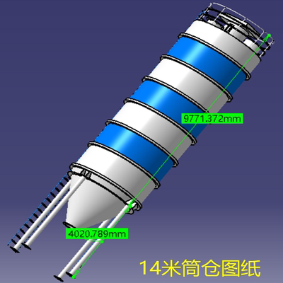 14米圆形筒仓罐式贮存仓库3D三维几何数模型Solidworks圆筒仓图纸