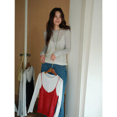 JOCOCHIC撞色吊带长袖T恤两件套