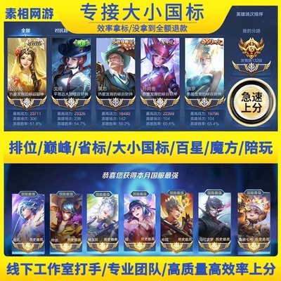 王者荣耀代练大小国标排位省标线下工作室代打魔方巅峰赛包拿金标