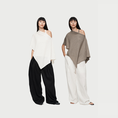 宽松亚麻针织空调罩衫披肩