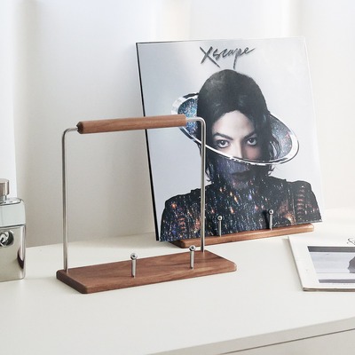 胡桃木黑胶照片放置架桌面海报杂志展示收纳架CD整理摆放支架实木