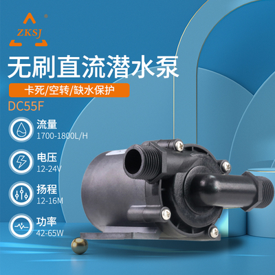 ZKSJ中科世纪水泵热水暖气循环泵12V/24V耐酸碱无刷直流水泵DC55F