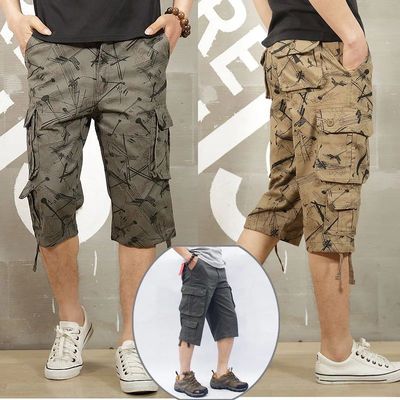 2023 New Men's Casual Tooling Cropped Pants Cotton Beach Pan