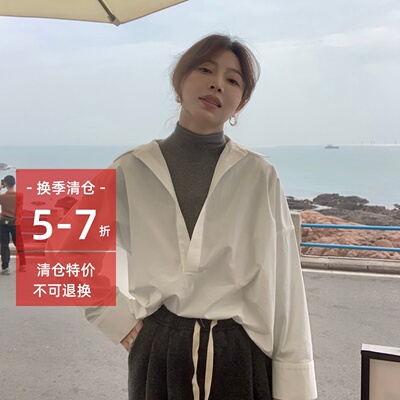叠穿慵懒宽松长袖套头衬衫女秋冬