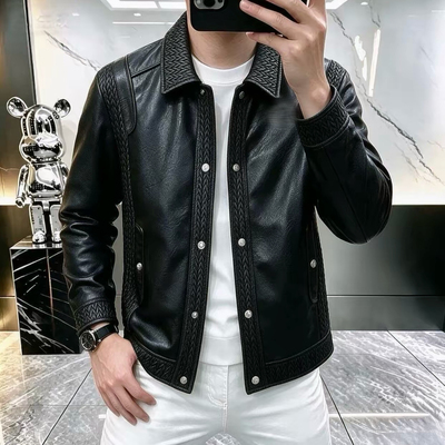 【轻奢时尚】男士秋冬翻领潮流机车夹克痞帅百搭休闲时尚外套8222
