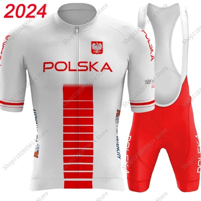 2024 Polska Cycling Jersey Set Mens Poland Short Sleeve Red